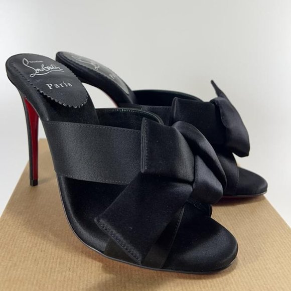 Christian Louboutin | Shoes | Christian Louboutin 36 Black Holly Bow 0mm Matricia Silk Satin ...